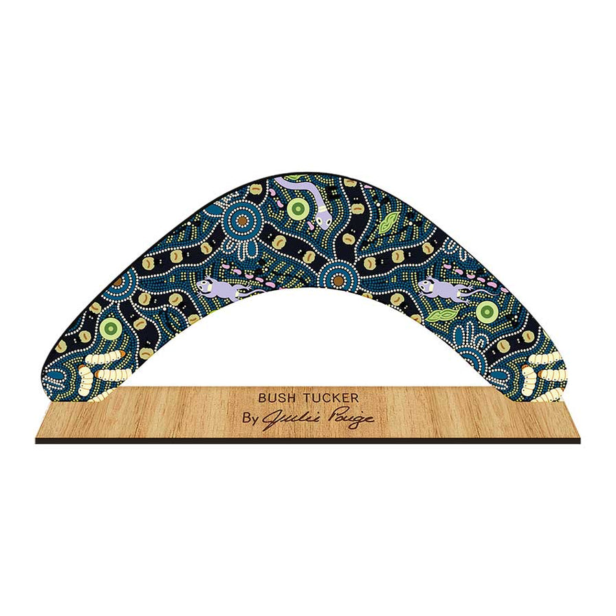 Decorative Boomerang Australian Made - Bush Tucker Blue — Bulurru Shop