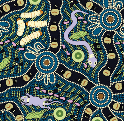 Bush Tucker Blue Aboriginal Pattern COTTON Fabric Per Metre — Bulurru Shop