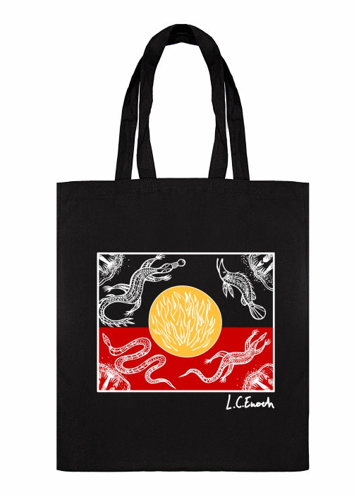 Shopping Tote Bag - Sunset Dreaming, Aboriginal Flag By Louis Enoch ...