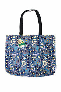 Bush Tucker Blue Cotton Tote Bag Large — Bulurru Shop
