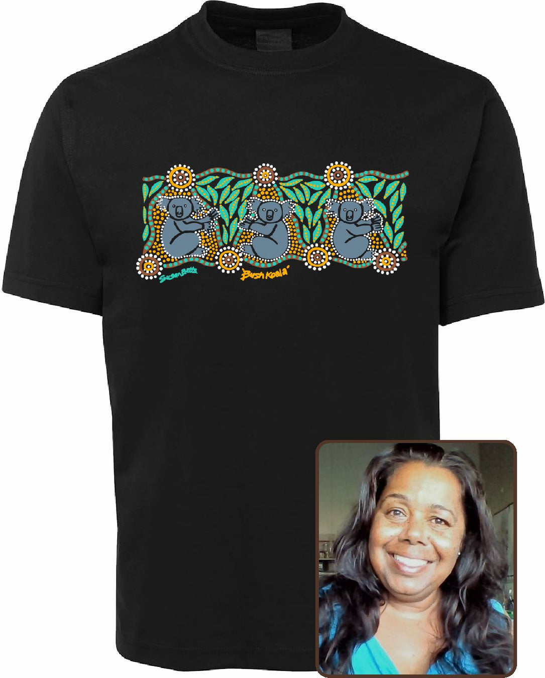 T Shirt ADULT Regular Fit - Susan Betts, Bush Koala Design — Bulurru Shop